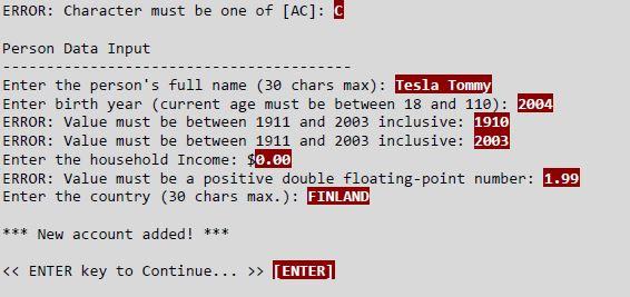 Solved ERROR: Character must be one of [AC]: C Person Data | Chegg.com