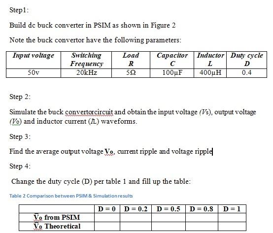 Solved Step1: Build dc buck converter in PSIM as shown in | Chegg.com