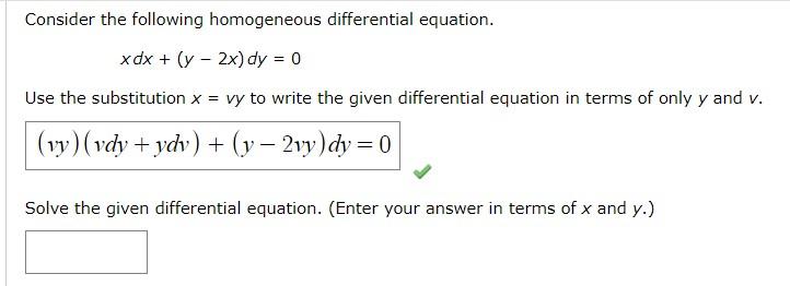 Solved Consider the following homogeneous differential | Chegg.com