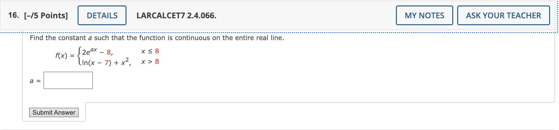 Solved 16. [-75 Points] DETAILS LARCALCET7 2.4.066. MY NOTES | Chegg.com