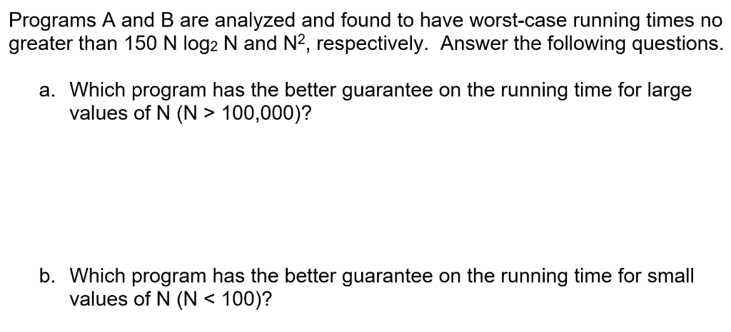 Solved Programs A and B are analyzed and found to have | Chegg.com