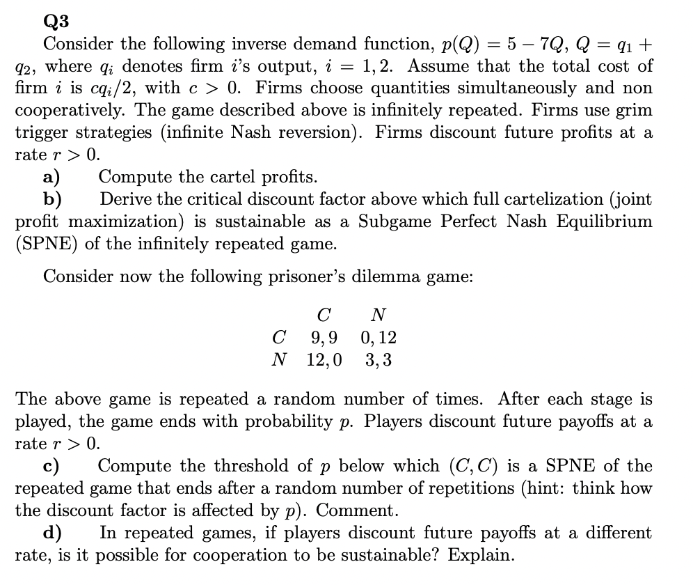 Solved Q3 Consider the following inverse demand function, | Chegg.com