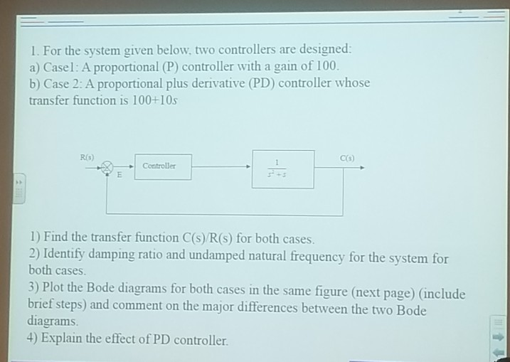 1. For the system given below, two controllers are | Chegg.com