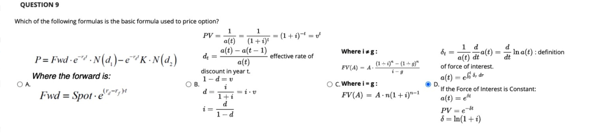 QUESTION 9 1 d 8+ d dt In a(t): definition Which of | Chegg.com