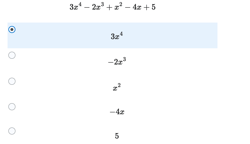 Solved 3x4−2x3+x2−4x+5 3x4 | Chegg.com