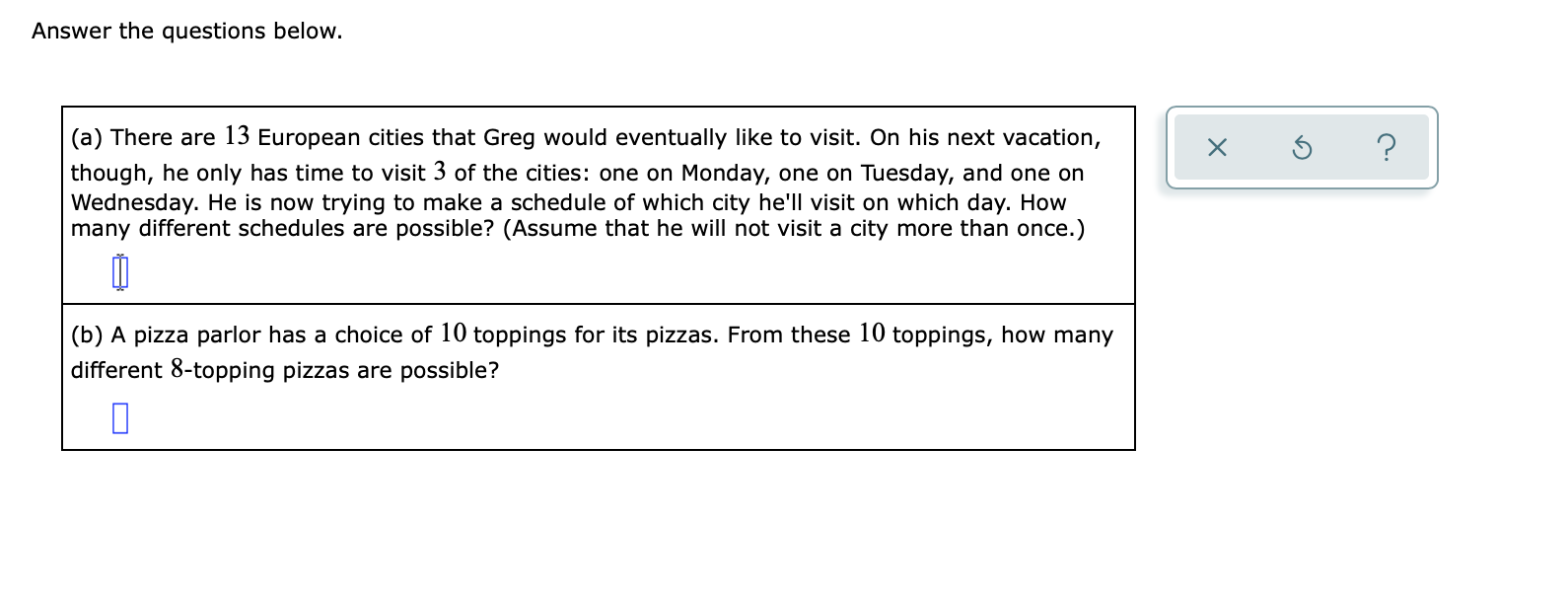 Solved Answer the questions below. Х ? (a) There are 13 | Chegg.com