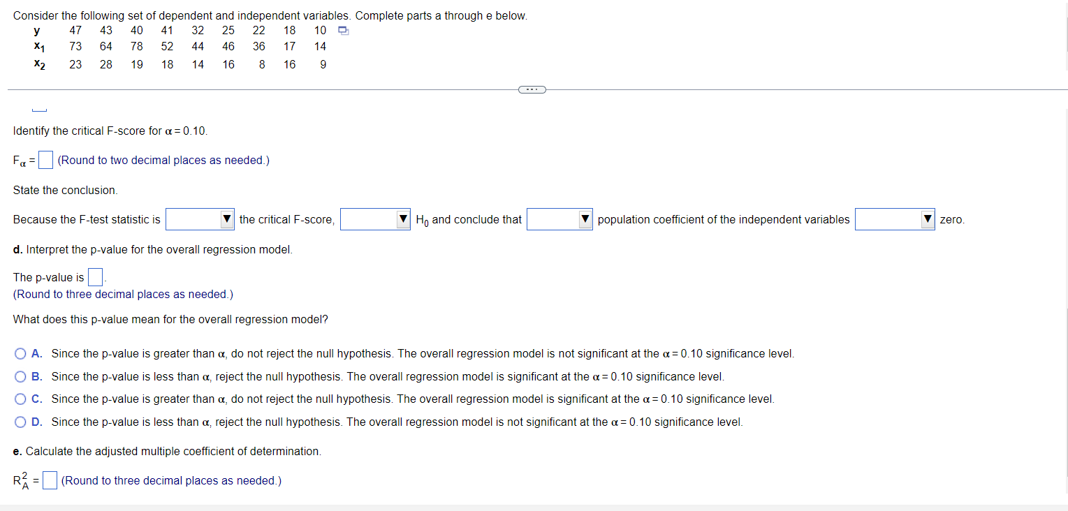 Solved a. Use technology to identify the SST, SSR, and SSE. | Chegg.com
