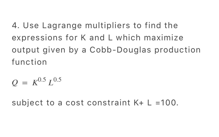 Solved 4. Use Lagrange multipliers to find the expressions | Chegg.com