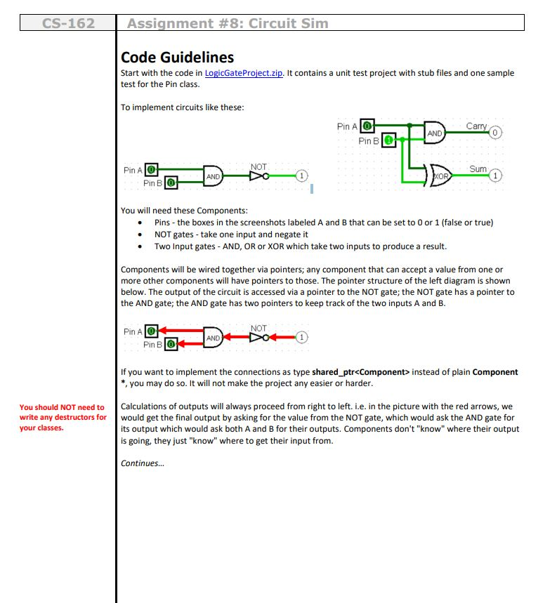 CS-162 Assignment #8: Circuit Sim Code Guidelines | Chegg.com