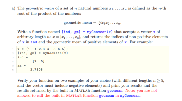 Solved a) The geometric mean of a set of n natural numbers | Chegg.com