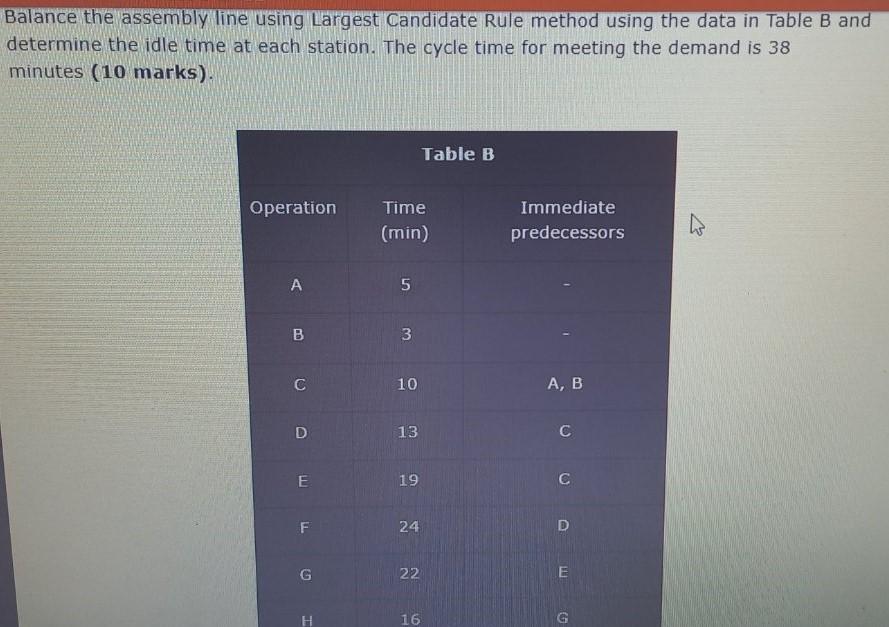 Solved Balance the assembly line using Largest Candidate | Chegg.com