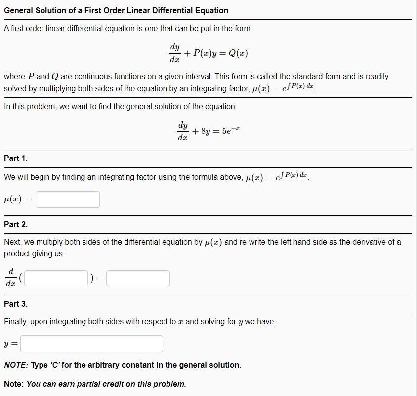 Solved General Solution of a First Order Linear Differential | Chegg.com