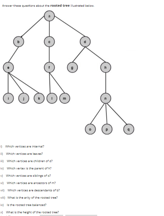 Solved Answer these questions about the rooted tree | Chegg.com