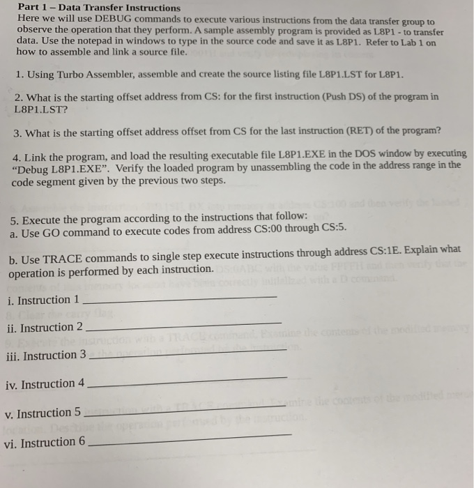 Part 1 Data Transfer Instructions Here we will use | Chegg.com