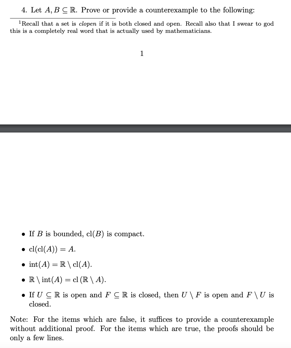 Solved 4. Let A,B⊆R. Prove or provide a counterexample to | Chegg.com