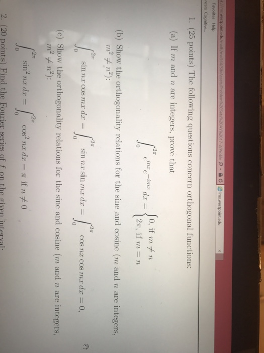 Solved The following questions concern orthogonal functions: | Chegg.com