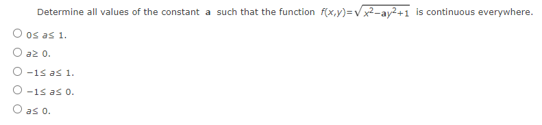 Solved Determine all values of the constant a such that the | Chegg.com