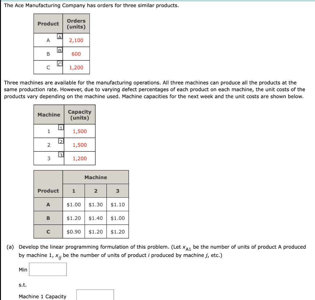Solved The Ace Manufacturing Company has orders for three | Chegg.com