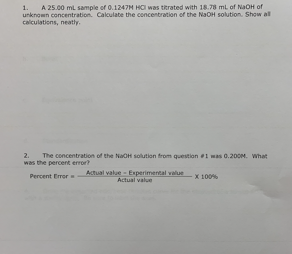Solved A 25.00 mL sample of 0.1247M HCI was titrated with | Chegg.com
