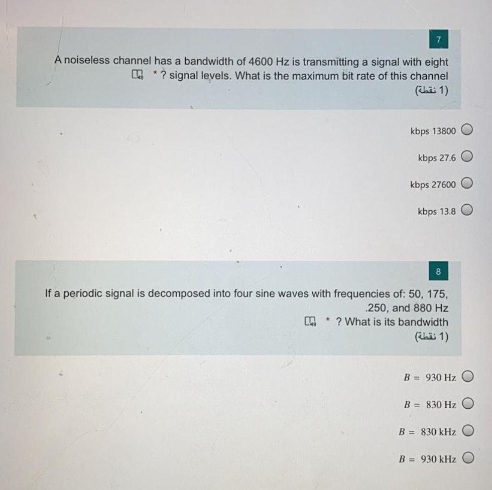 Solved 7 A noiseless channel has a bandwidth of 4600 Hz is | Chegg.com