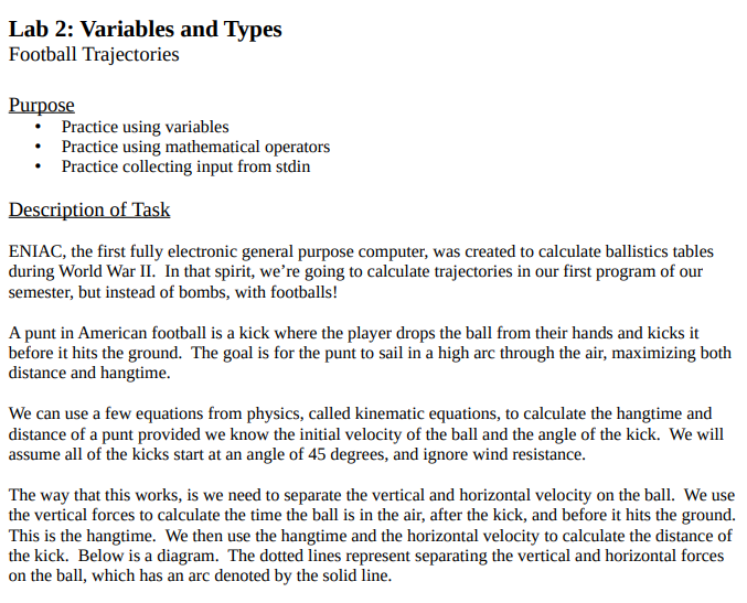 Solved Lab 2: Variables and Types Football Trajectories | Chegg.com