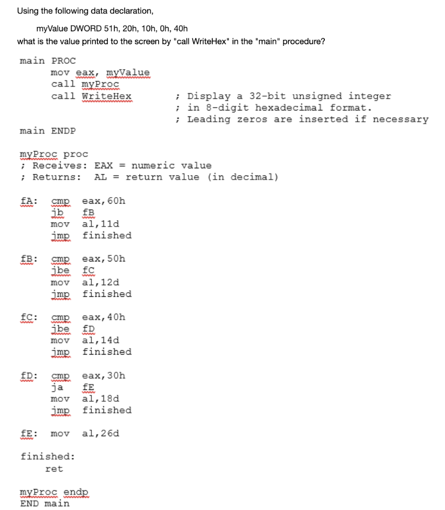 Using the following data declaration, myValue DWORD | Chegg.com