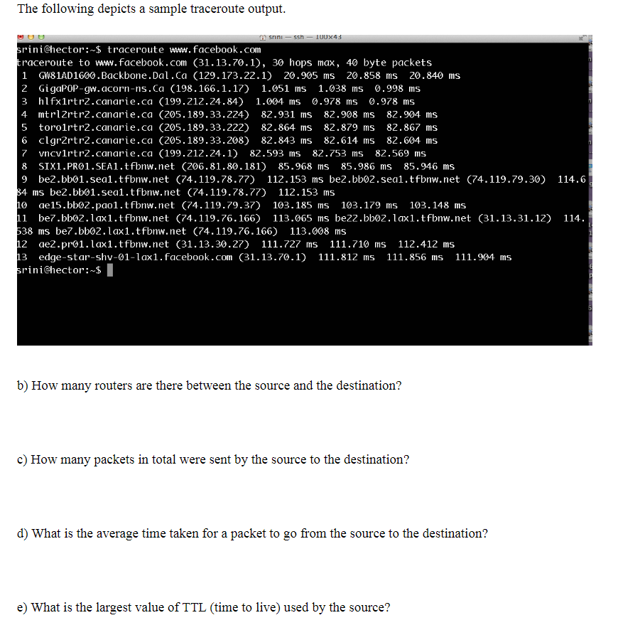 Solved The Following Depicts A Sample Traceroute Output Uu
