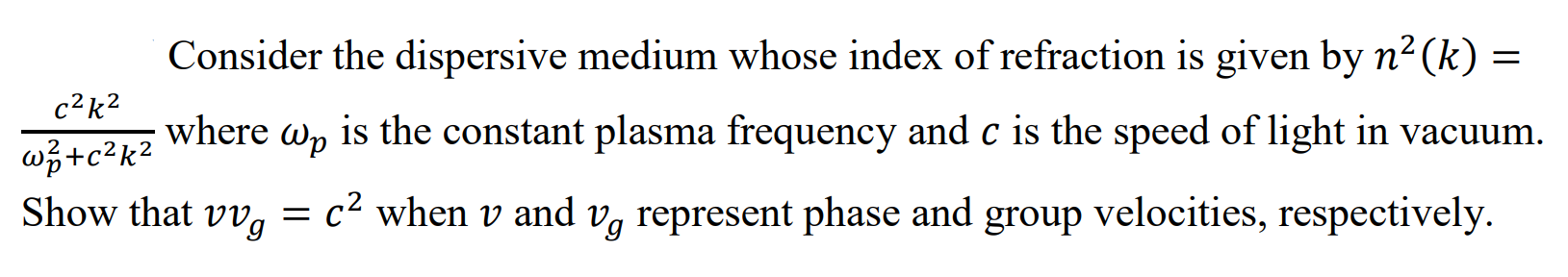 Solved Consider the dispersive medium whose index of | Chegg.com