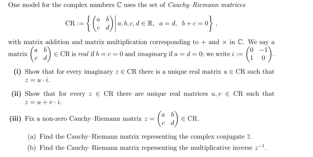 Solved One model for the complex numbers C uses the set of | Chegg.com