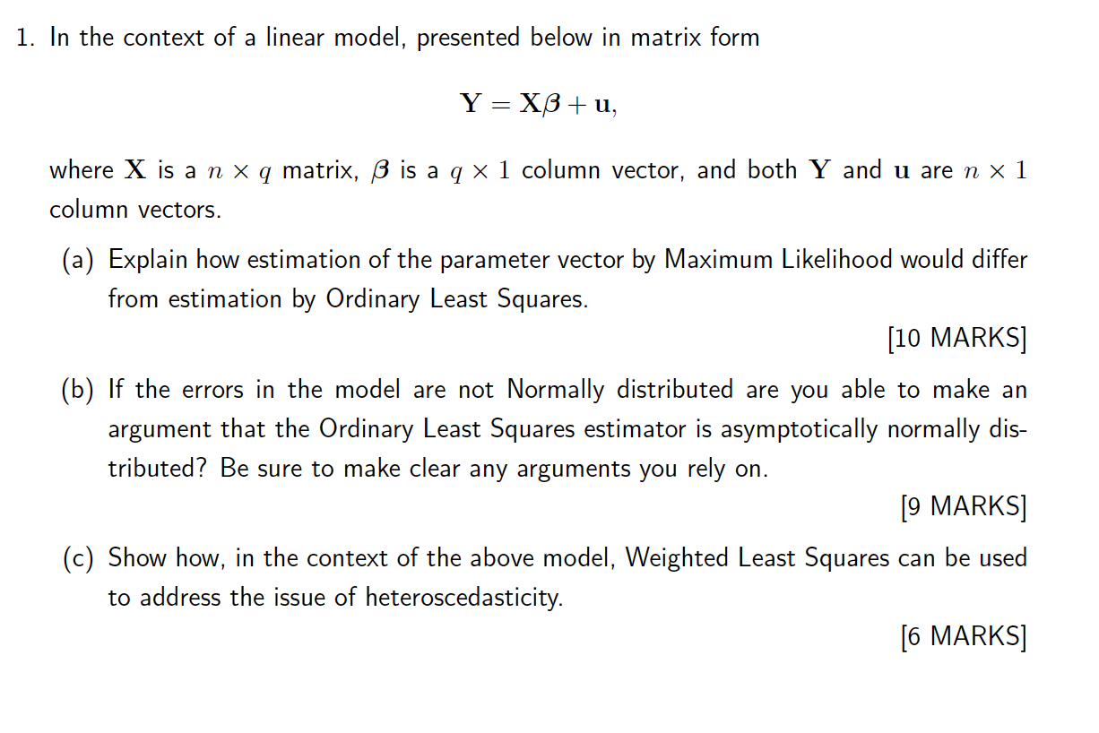 Solved 1. In the context of a linear model, presented below | Chegg.com