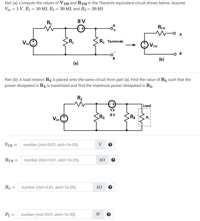 Solved Part (a): Compute the values of Vrh and Rth in the | Chegg.com