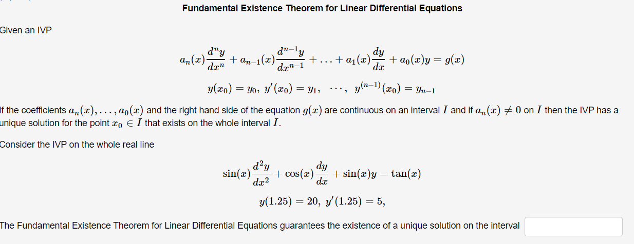 Solved Fundamental Existence Theorem for Linear Differential | Chegg.com
