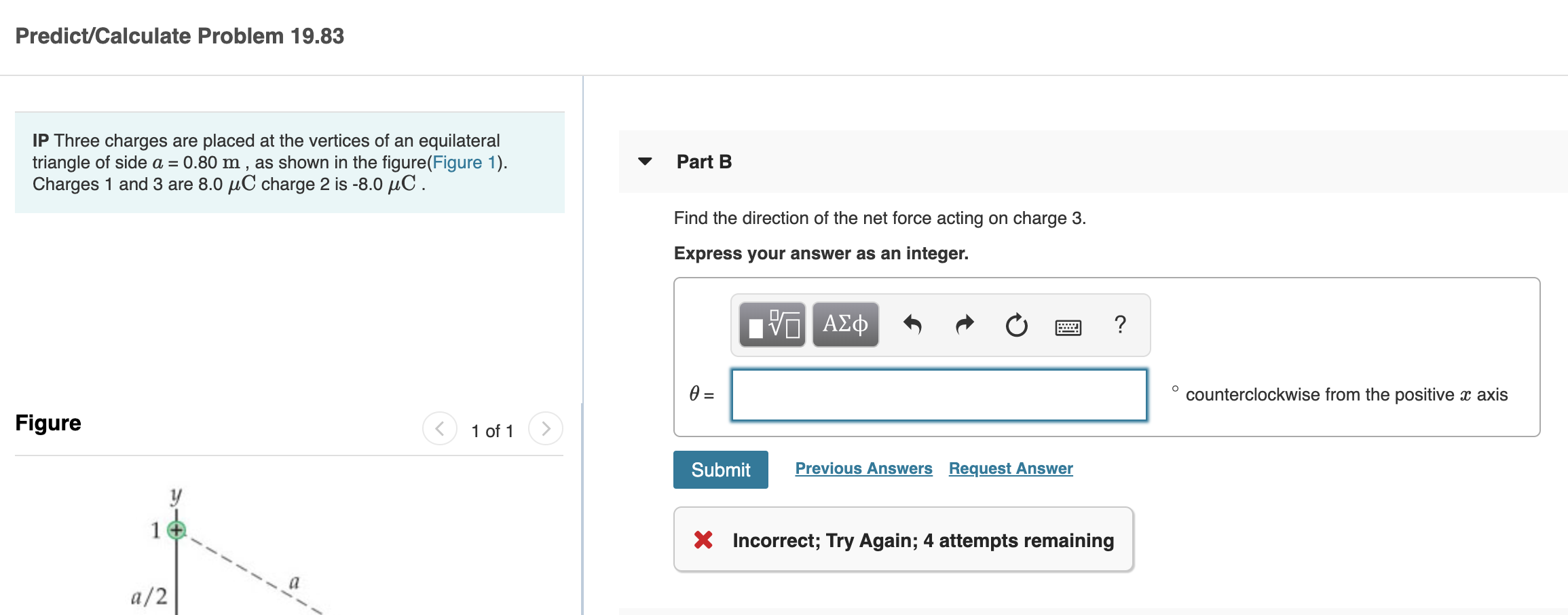 Solved Predict/Calculate Problem 19.83 IP Three charges are | Chegg.com