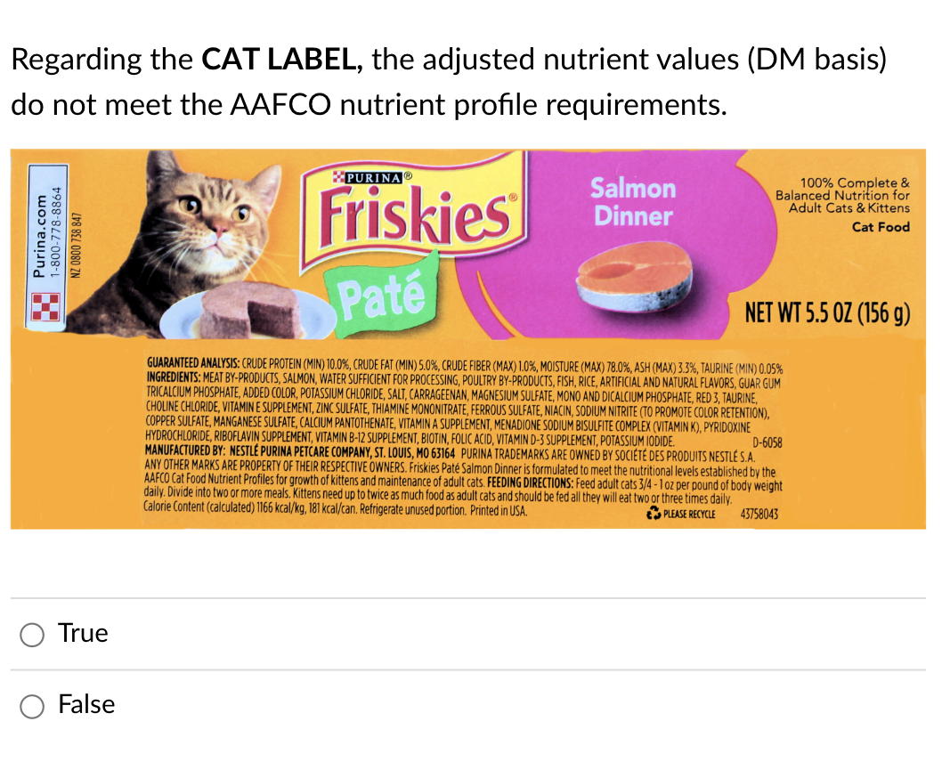 Solved Regarding the CAT LABEL, the adjusted nutrient values | Chegg.com