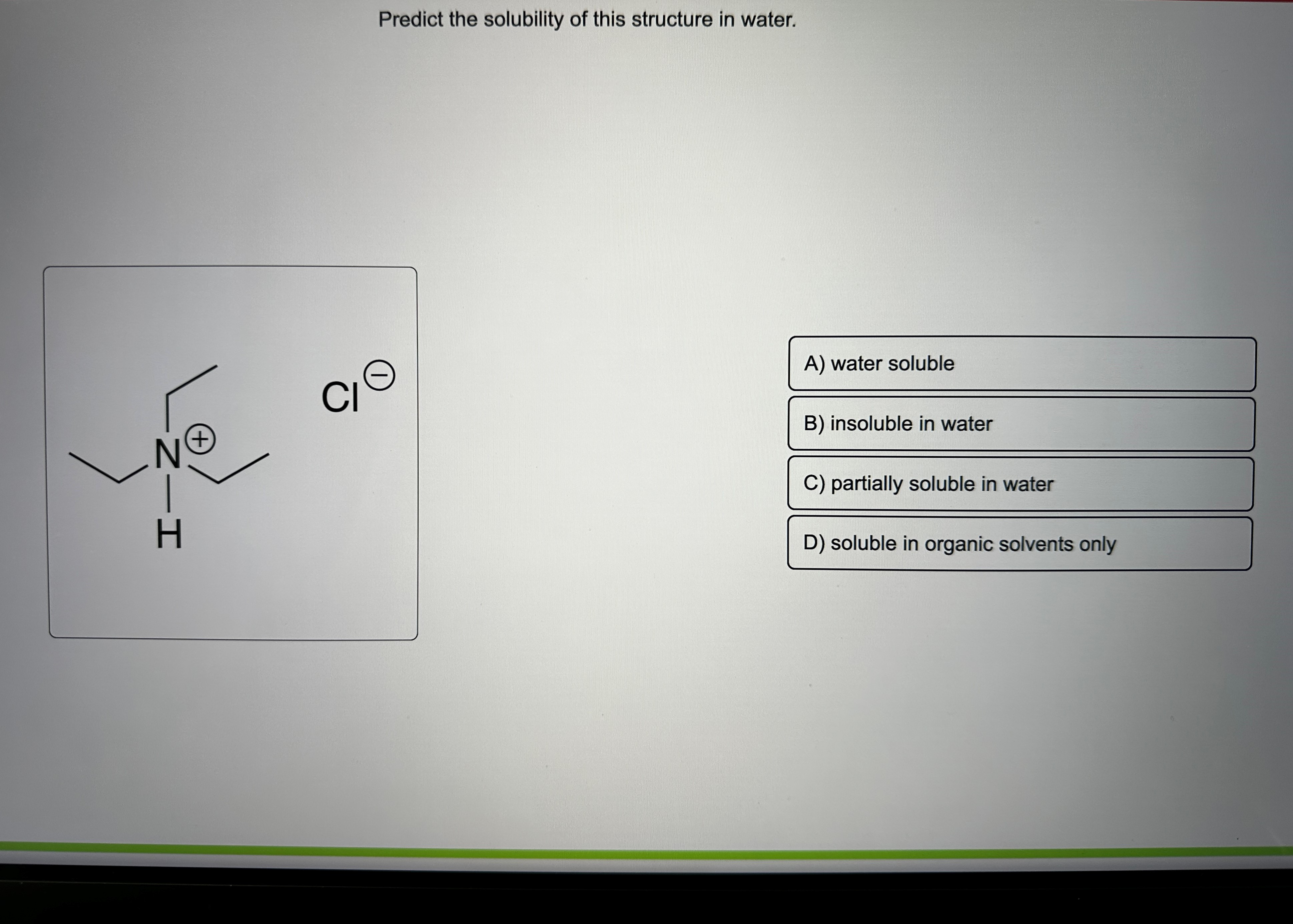 Solved Predict the solubility of this structure in water. | Chegg.com