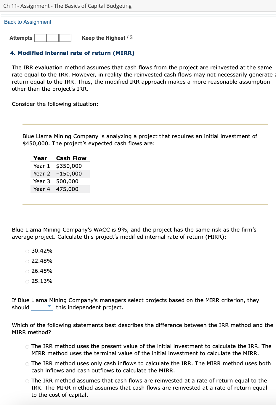 Solved 4 Modified Internal Rate Of Return Mirr The Irr