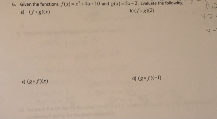 Solved Given the functions f(x)=x2+4x + 10 and g(x)=5x-2. | Chegg.com