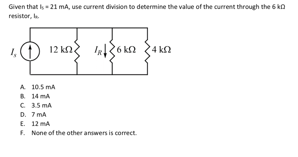 Solved Given that ls = 21 mA, use current division to | Chegg.com