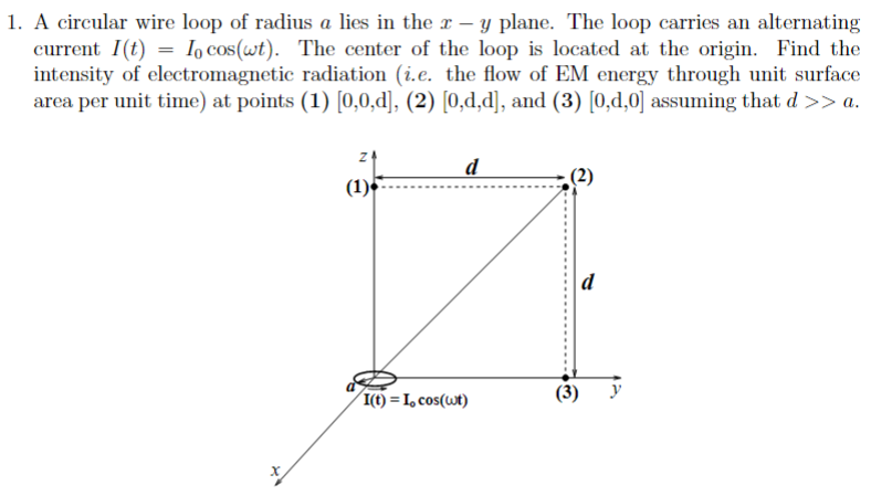 Solved 1. A circular wire loop of radius a lies in the x−y | Chegg.com
