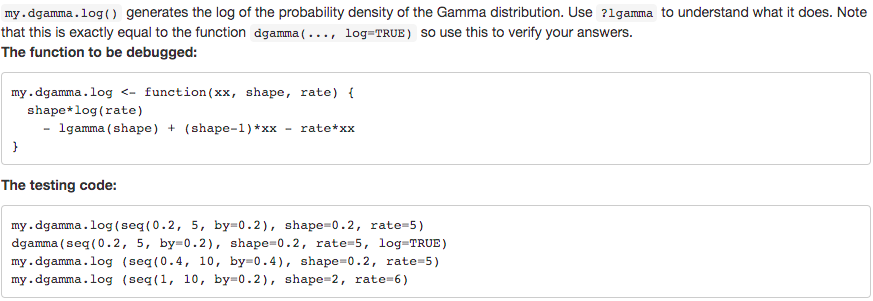 Solved my.dgamma.log() generates the log of the probability | Chegg.com