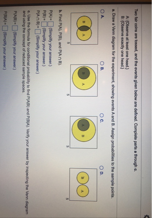 Solved Two fair coins are tossed, and the events given below | Chegg.com