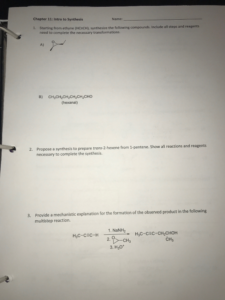 Solved Chapter 11: Intro to Synthesis Name 1. Starting from | Chegg.com