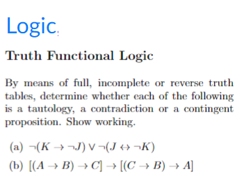 Solved Logic Truth Functional Logic By means of full, | Chegg.com