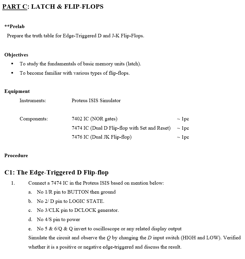 Solved PART C: LATCH & FLIP-FLOPS **Prelab Prepare the truth | Chegg.com