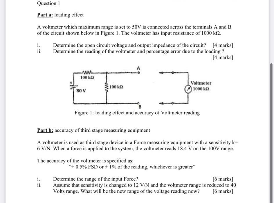Solved Question 1 Part a: loading effect A voltmeter which | Chegg.com