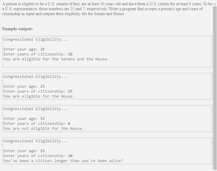 Solved A person is eligible to be a U.S. senator if they are | Chegg.com