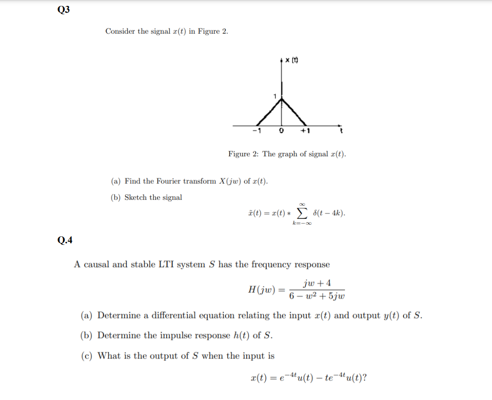 Solved Consider the signal x(t) in Figure 2 . Figure 2: The | Chegg.com