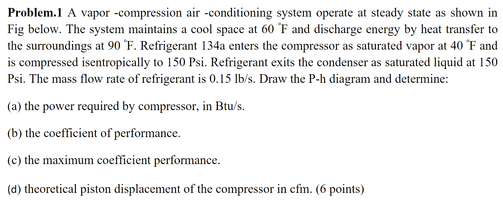 Solved Problem.1 A vapor -compression air-conditioning | Chegg.com