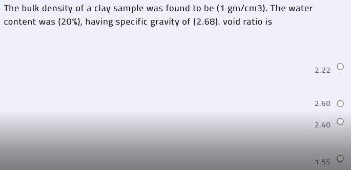 Solved The bulk density of a clay sample was found to be (1 | Chegg.com