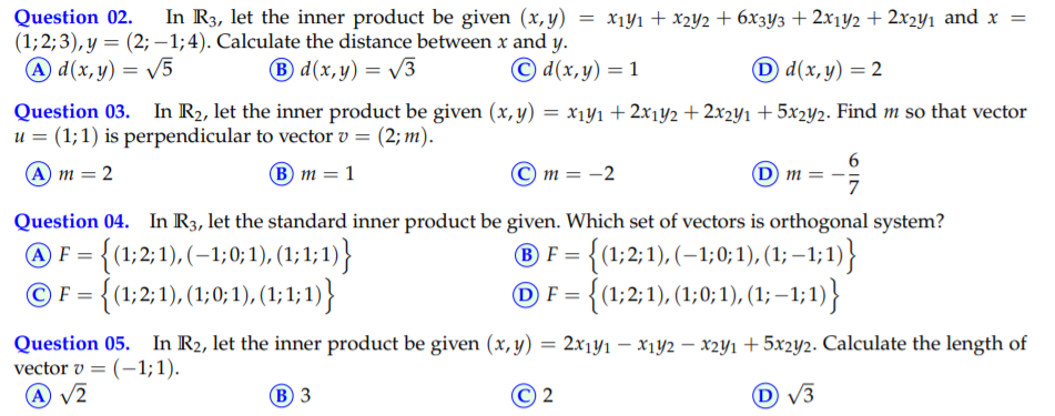 Solved Question 02. In R3, let the inner product be given | Chegg.com